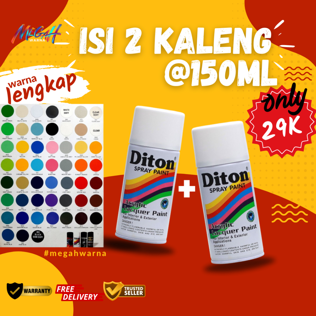 Jual Paket isi 2 kaleng Cat Semprot Diton Warna Standar (150 cc ...