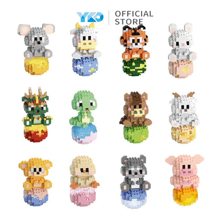 Jual YKO Mainan Balok Susun 12 Shio Planet Bercahaya Block Mini 12 ...