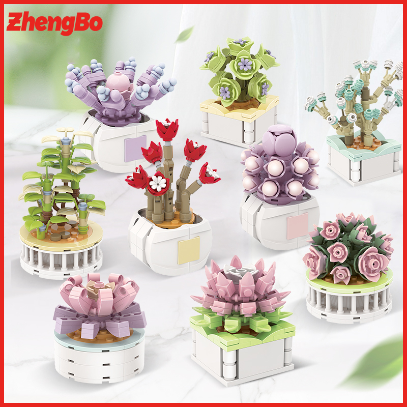Jual ZhengBo Mainan Bunga Bricks Pot Tanaman Nano Block DIY Kreatif ...