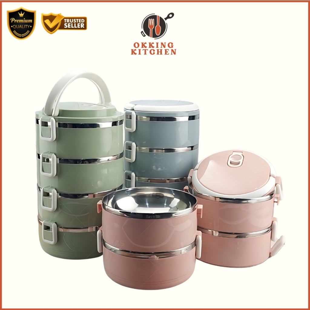 Jual Rantang lunch box 4 susun polos lucu elegan tempat bekel makanan ...
