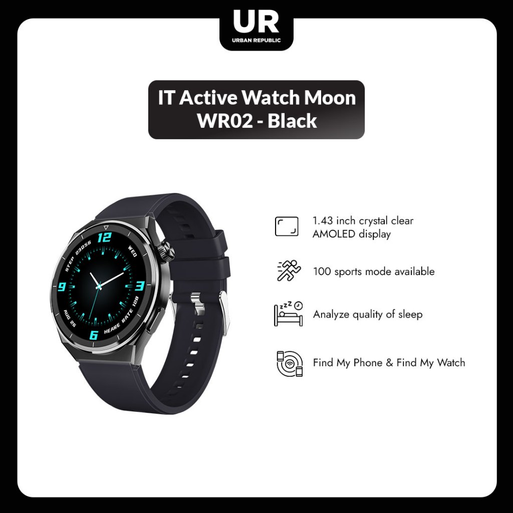 Jual IT Active Watch Moon WR02 Smart Watch 1,43" AMOLED Display - Black ...