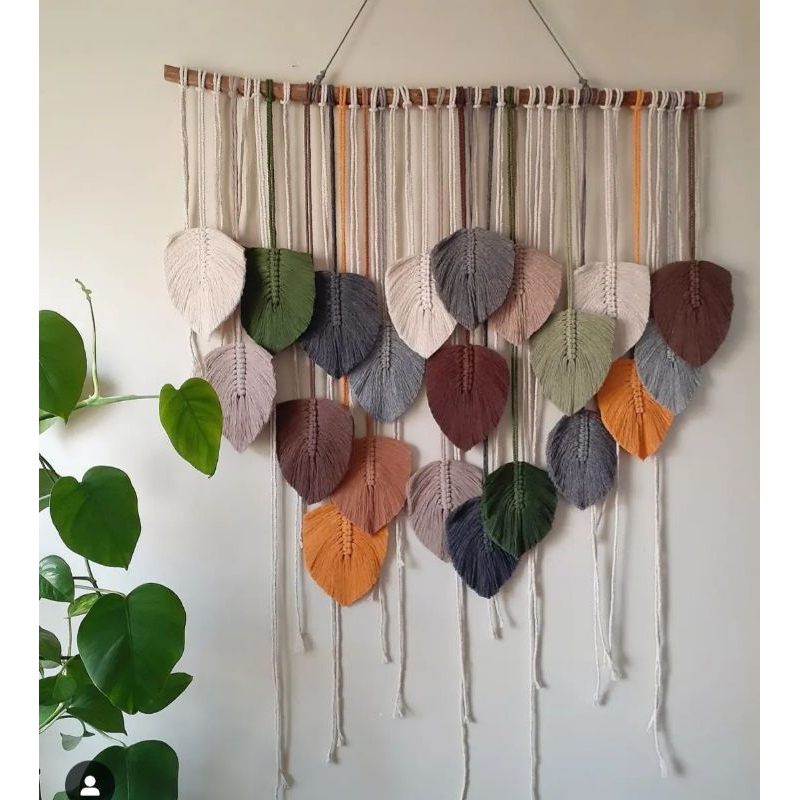 Jual Satu set Macrame daun + ranting kayu daun lem-hiasan dinding ...