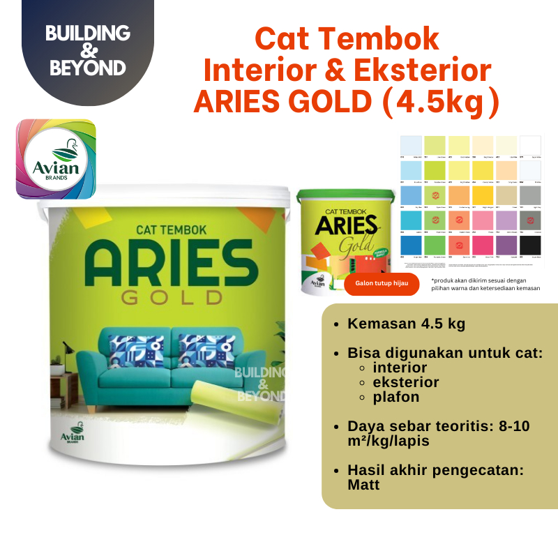 Jual CAT TEMBOK ARIES GOLD INTERIOR & EXTERIOR AVIAN GALON 4.5 KG ...