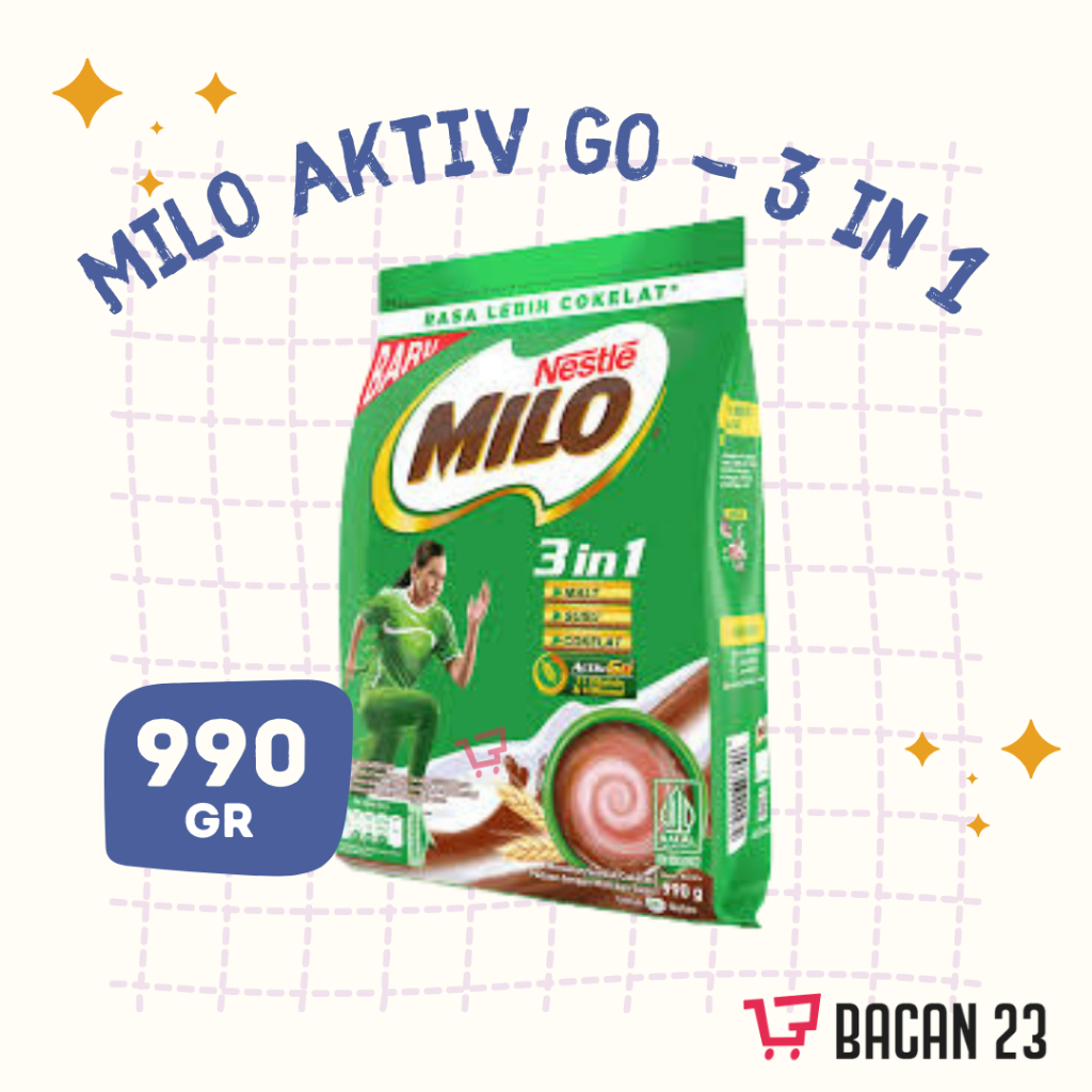 Jual Milo Activ-Go 3in1 (990 gr) / Susu Bubuk Coklat / Bacan 23 ...