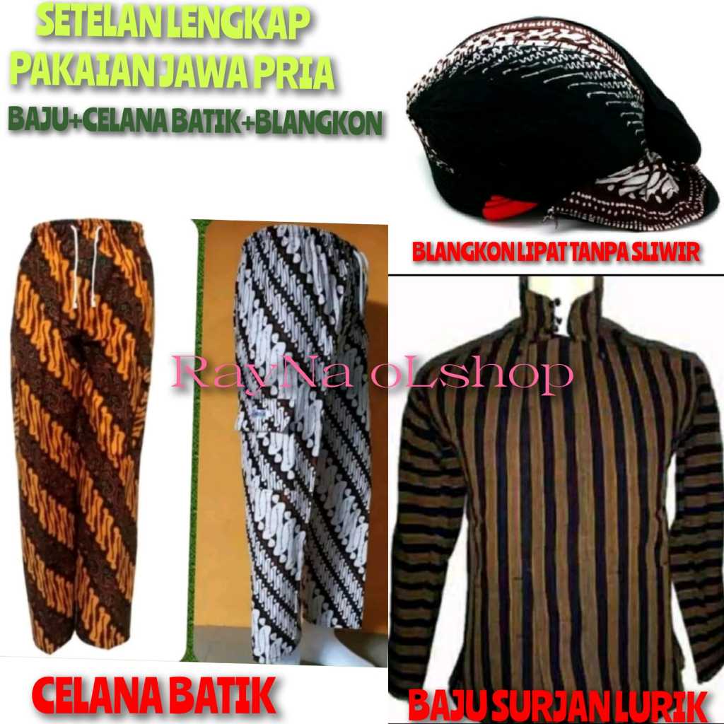 Jual BAJU KEMEJA JAWA PRIA | SURJAN LURIK COKLAT HITAM + CELANA BATIK + BLANGKON LIPAT TANPA ...