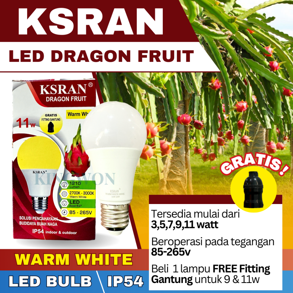 Jual LAMPU LED BUAH NAGA KSRAN DRAGON FRUIT LAMP 9 WATT 11 WATT CAHAYA KUNING WARM WHITE HEMAT ...