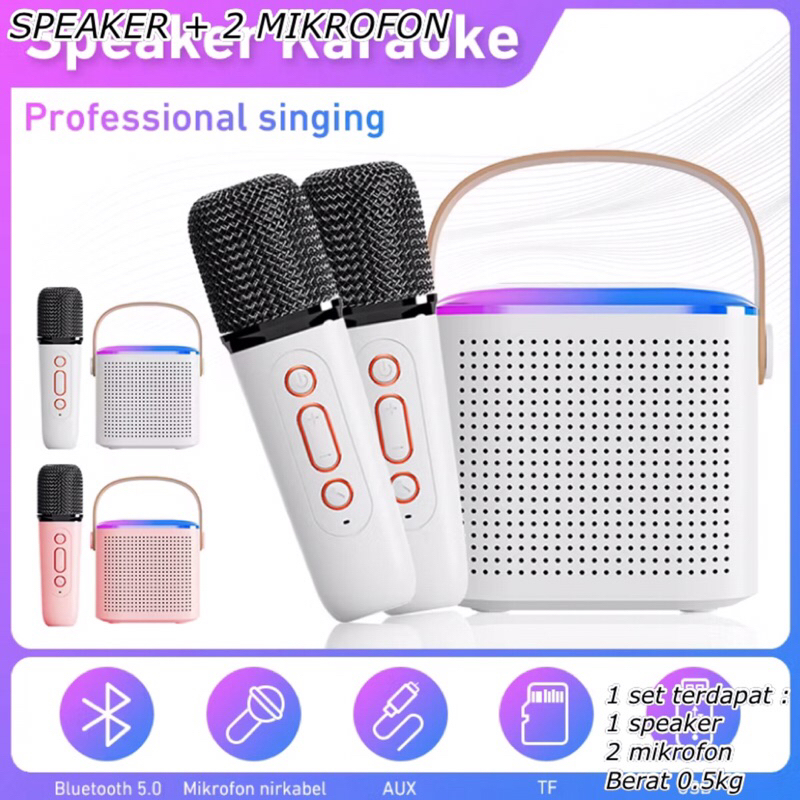 Jual SPEAKER + 2 MIKROFON || KARAOKE MINI SPEAKER MICROPHONE || SPEAKER ...