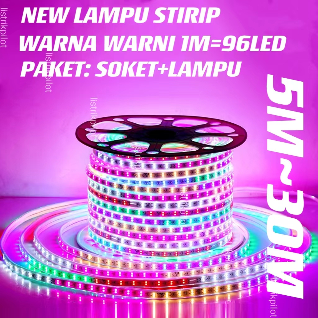 Jual NEW LAMPU 96LED STRIP SELANG WARNA WARNI 3528 2835 220V + ADAPTOR ...