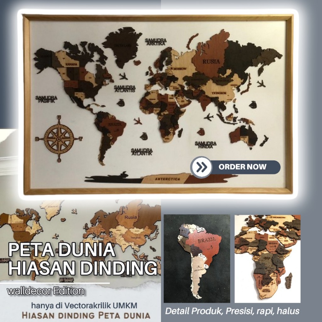 Jual Peta Dunia World Map Hiasan Dinding dari kayu 3 layer | Shopee ...