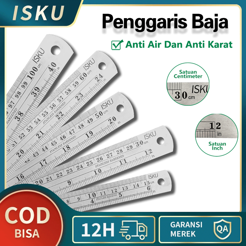 Jual ISKU Penggaris Besi 15/30/50/60/100CM Penggaris Logam/Mistar Besi/Stainless Steel Ruler ...
