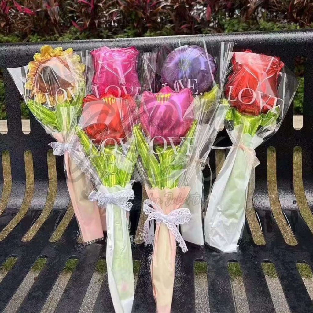 Jual Balon Foil TANGKAI Buket Bunga / Flower Bouquet Rose / Buket Bunga ...