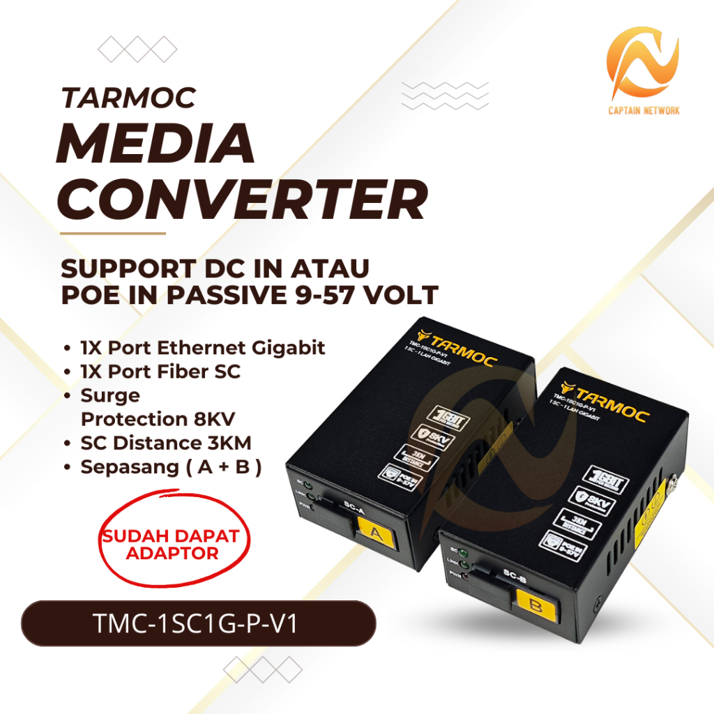 Jual Tarmoc TMC-1SC1G-P-V1 | Media Converter 1FO 1LAN / 1 FO 1 LAN Gigabit POE IN 9-57 Volt ...