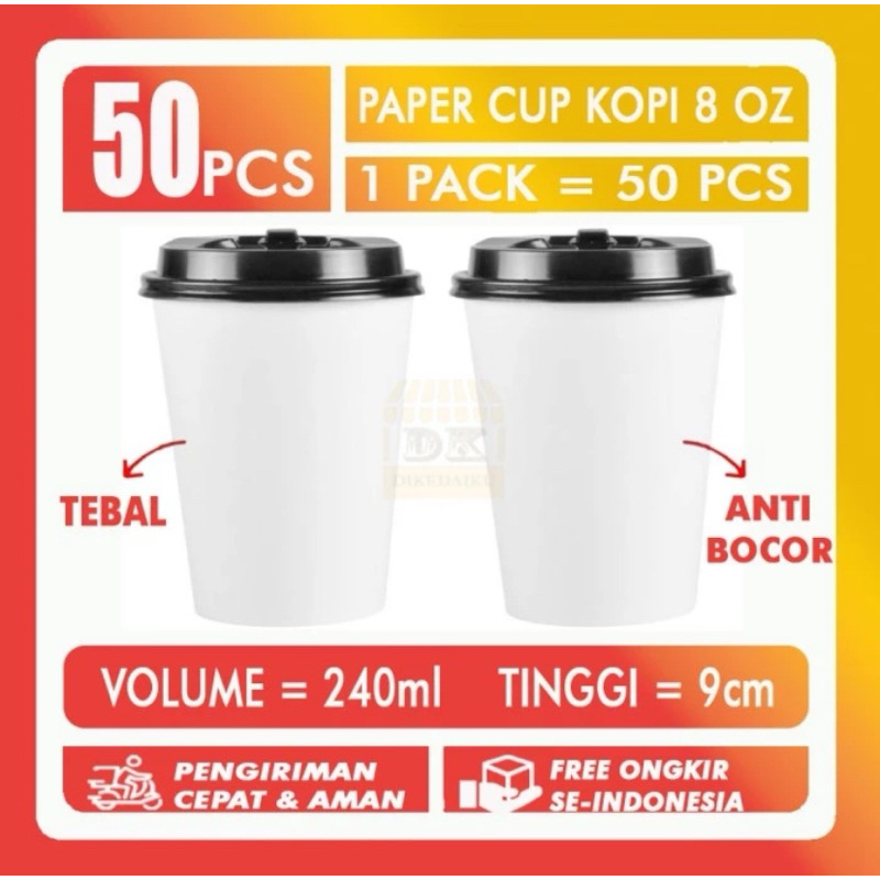 Jual Paper Cup 8oz / Paper Cup Kopi polos, MOTIF acak / Paper cup coffee / Paper Cup kopi 8 oz ...