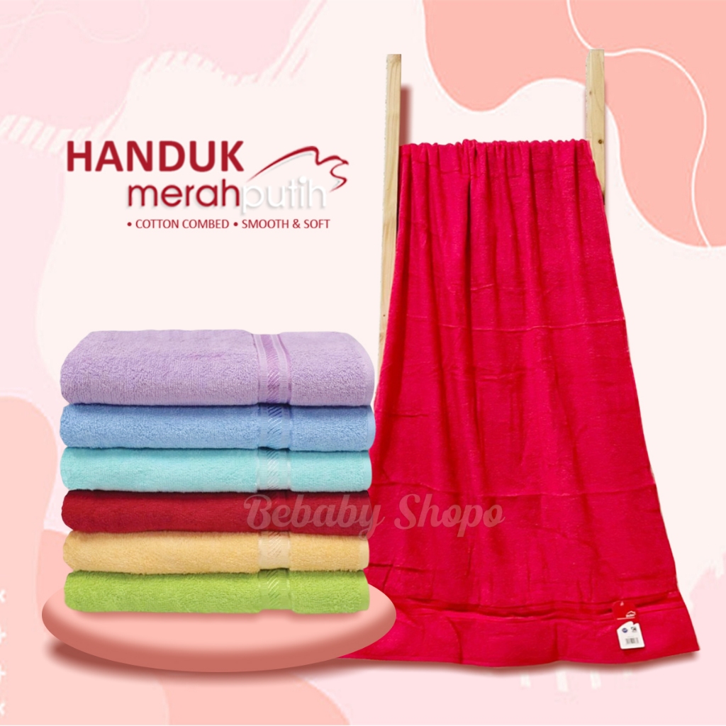 Jual Handuk Mandi Merah Putih Ukuran Besar Sedang Kecil Halus Menyerap ...