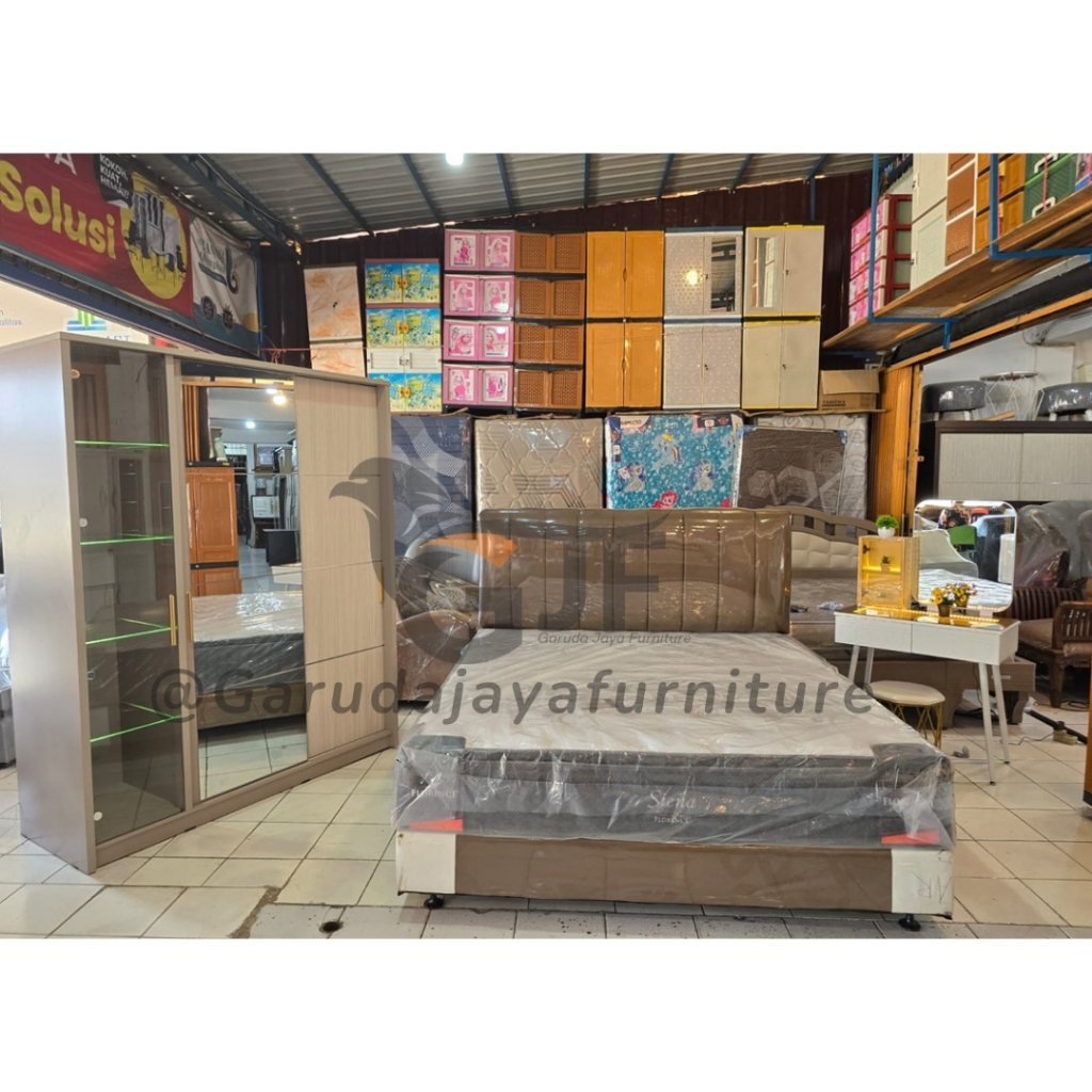 Jual SET KAMAR / KAMAR SET COKELAT MINIMALIS/LEMARI 3 PINTU SLIDING ...