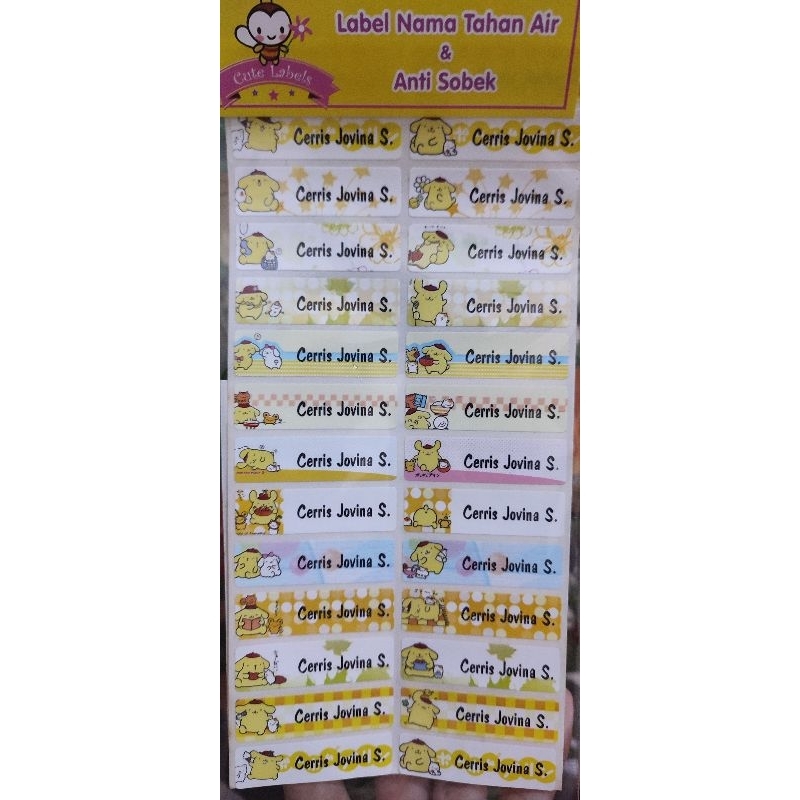 Jual cute labels sticker nama tahan air dan anti sobek motif ...