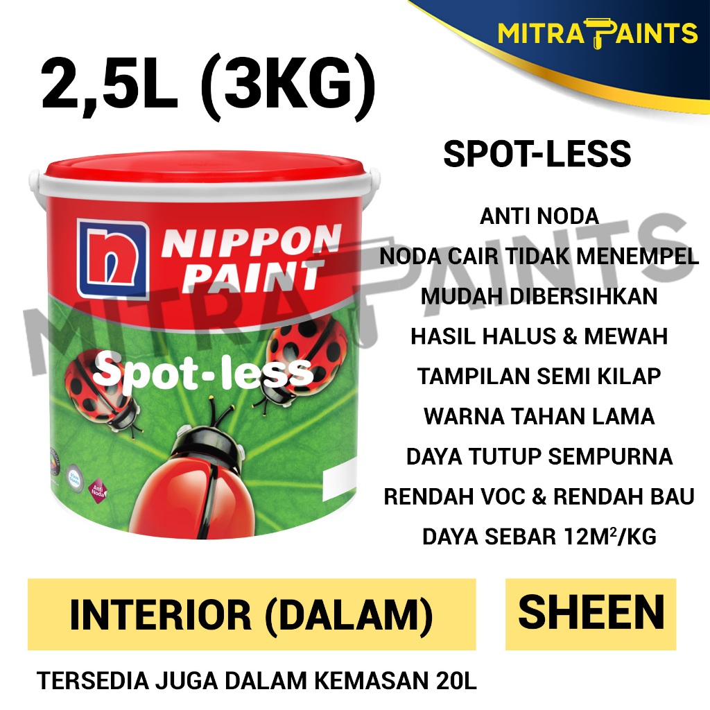 Jual CAT TEMBOK SPOTLESS ANTI NODA 2,5 LITER / NIPPON PAINT BISA CUSTOM ...