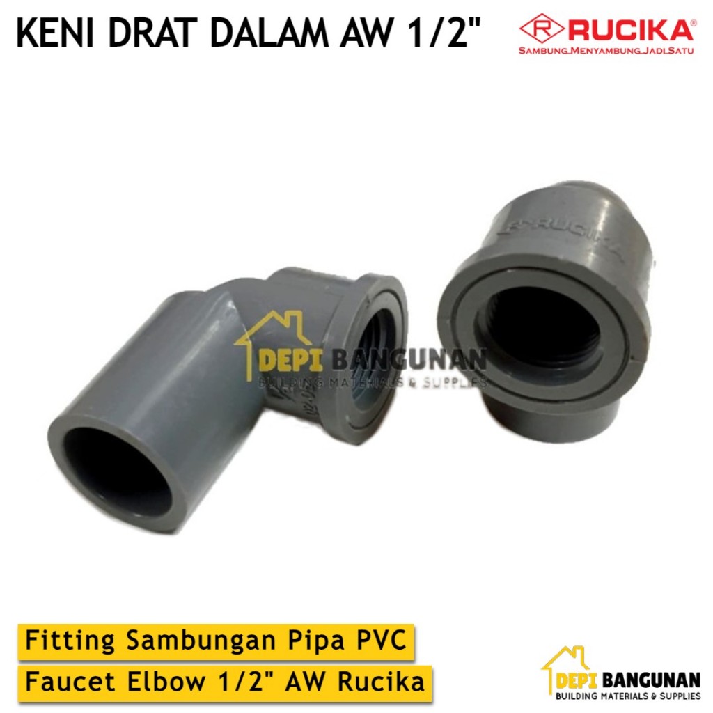 Jual Faucet Elbow Keni Drat Dalam 1/2 inch KDD AW Rucika - Fitting PVC Kran Knie Knee Polos ...