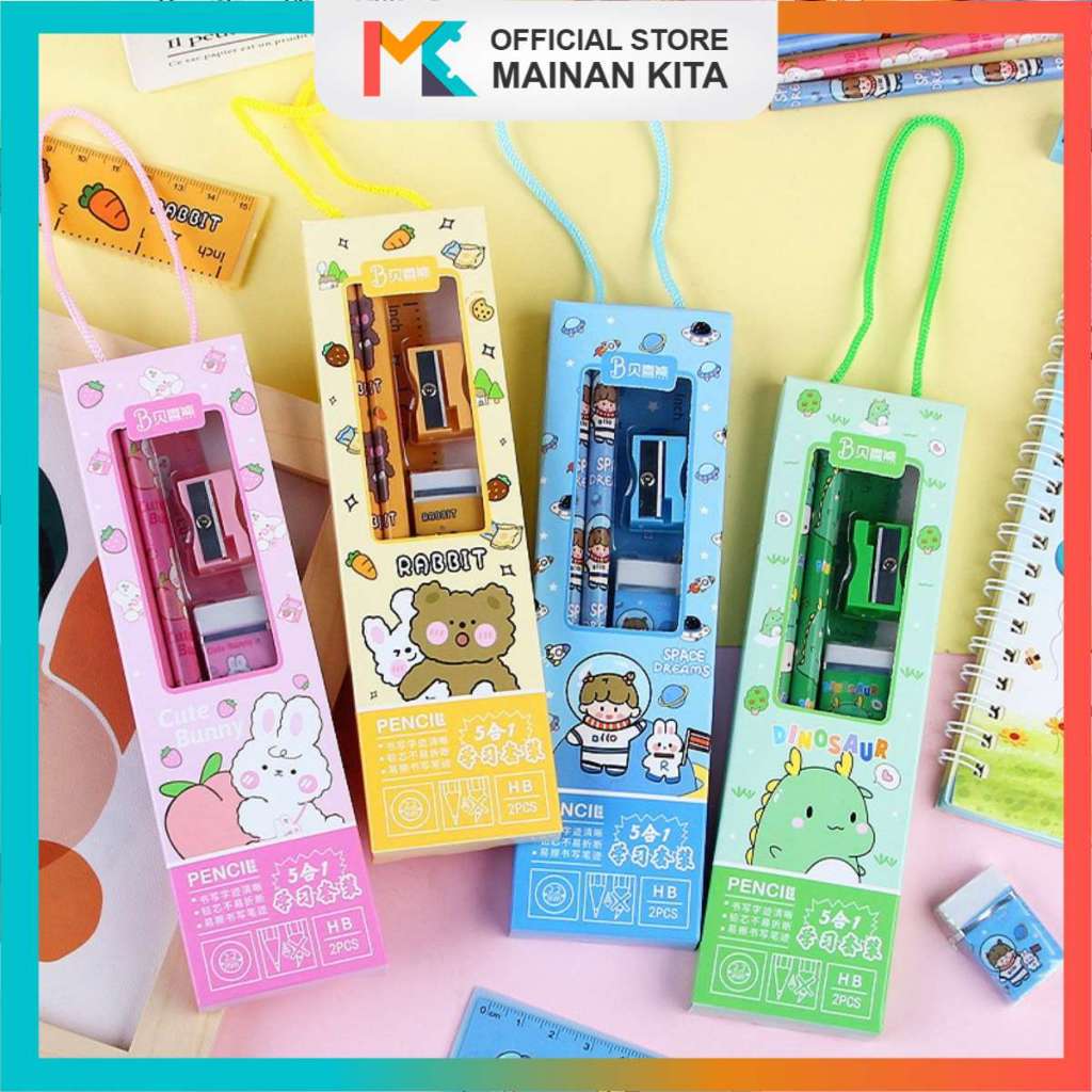 Jual MK631 Stationery Karakter Set Alat Tulis 5 in 1 / Set Alat Tulis ...