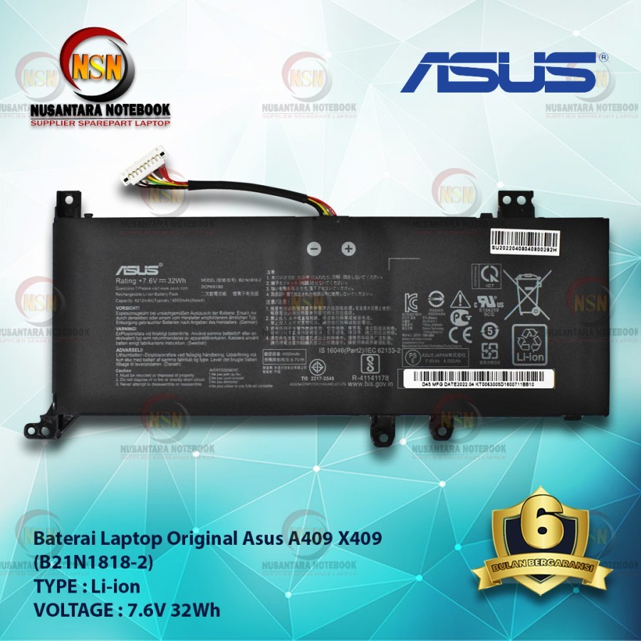 Jual BATTERY BATERAI ASUS A409 A509 A516 X409 A416 X415 B21N1818-2 ORIGINAL | Shopee Indonesia