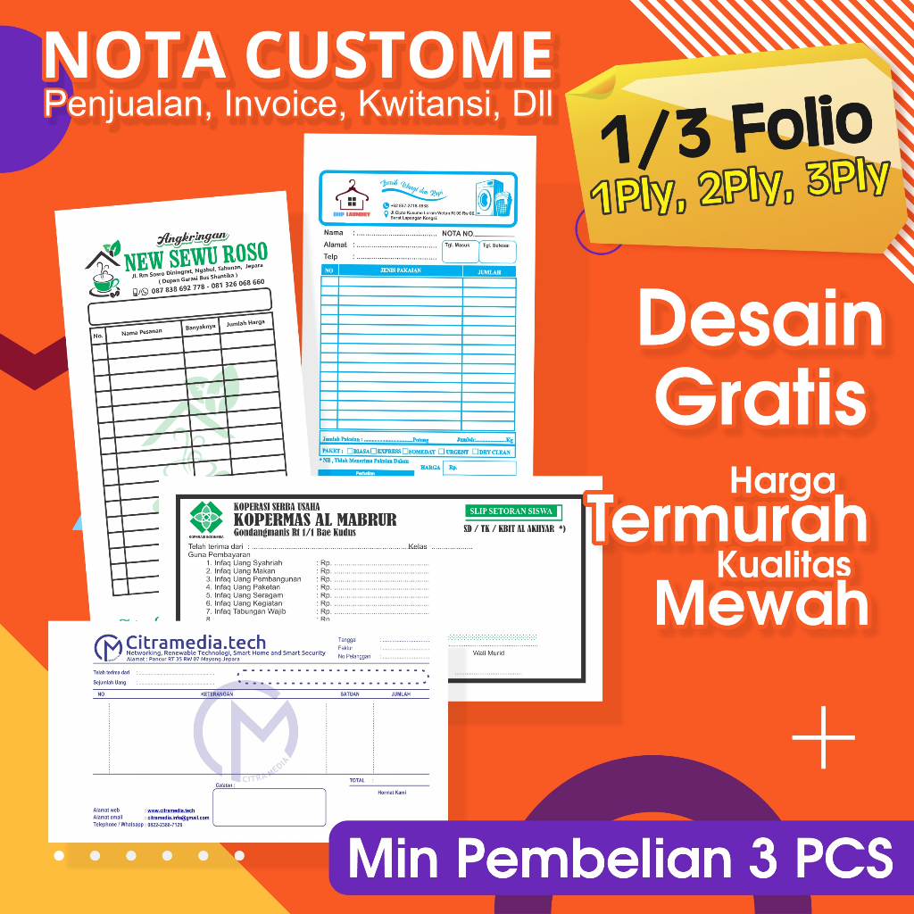 Jual Nota custom warna 1/3 folio isi 50lbr | Shopee Indonesia