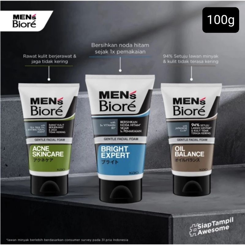 Jual Men's Mens Biore Gentle Facial Foam Non Scrub 100g 100 g | Shopee Indonesia