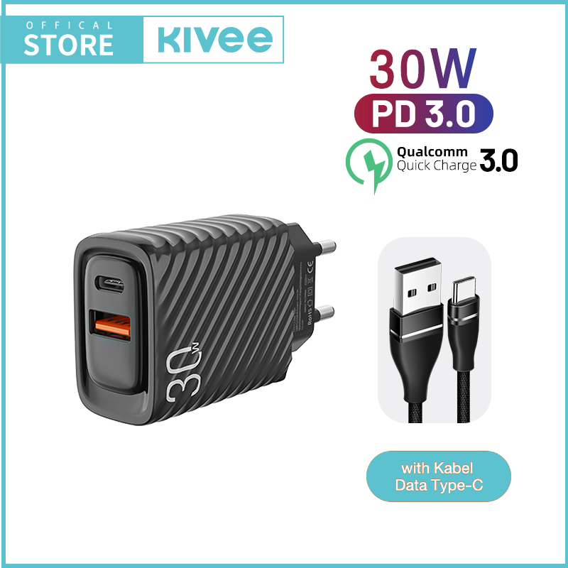 Jual (HOT) KIVEE Charger Type C Fast Charging 30w & kabel data Type C ...