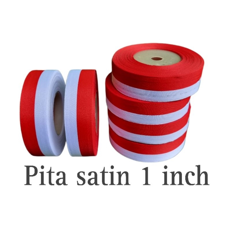 Jual Pita satin merah putih ukuran 1 inch ( 2,5 cm ) | Shopee Indonesia