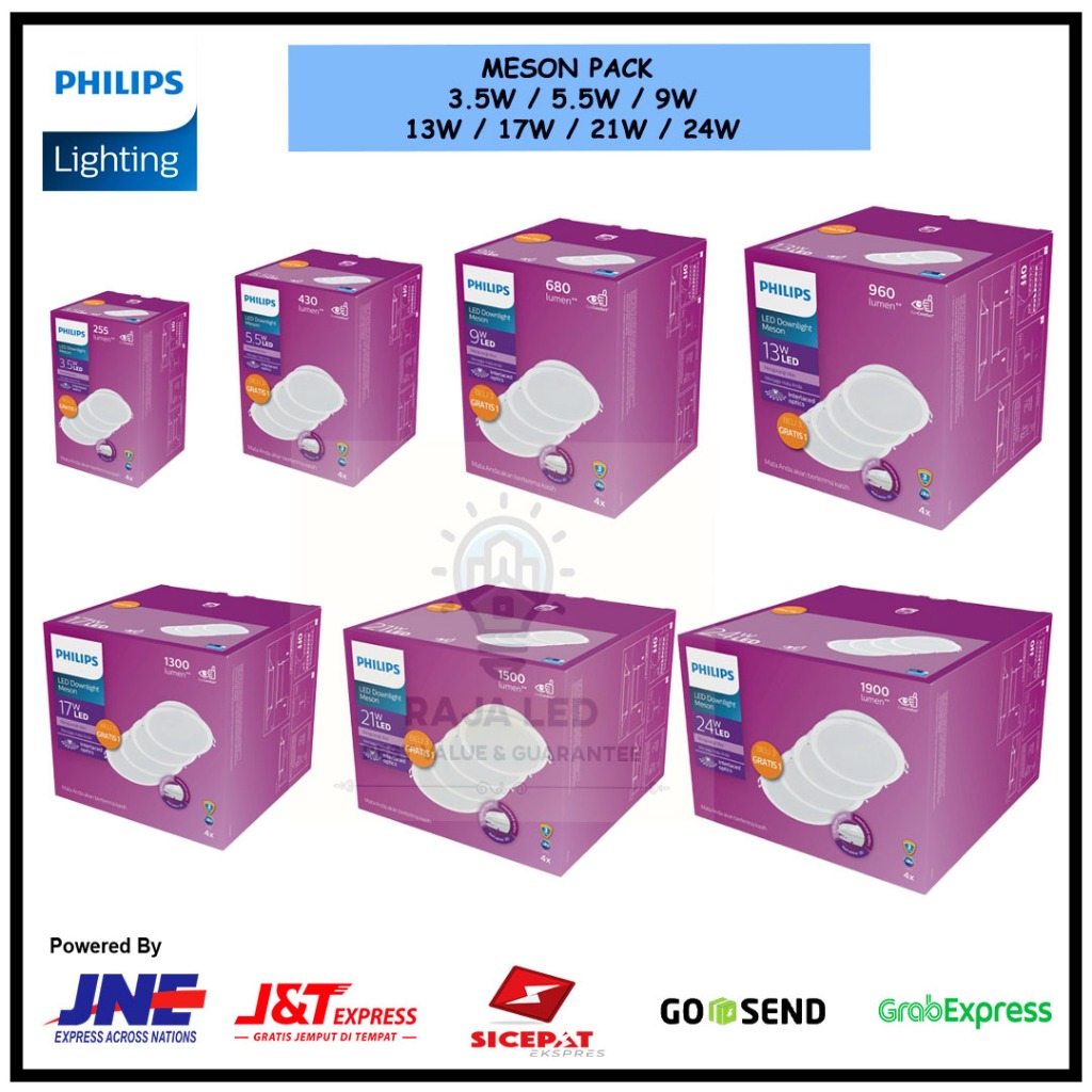Jual Philips Downlight LED Meson Pack 3.5W 5.5W 9W 13W 17W 21W 24W PUTIH KUNING 6500K 3000K(ISI ...