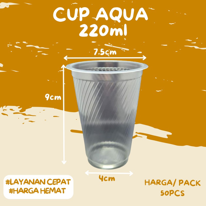 Jual Gelas Plastik Cup Aqua 220ml Bening isi 50 Pcs | Shopee Indonesia