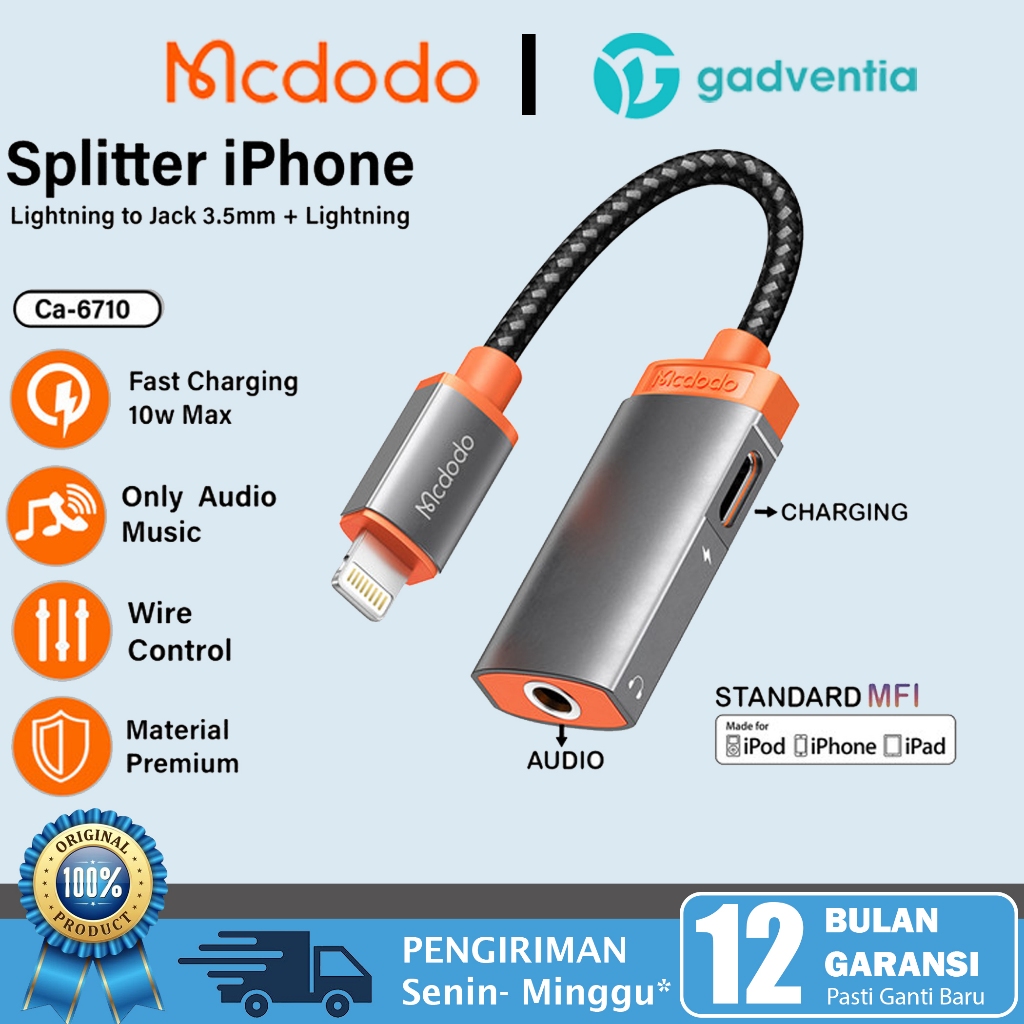 Jual Mcdodo CA-6340 Audio Adapter Converter Splitter Konektor iPhone ...