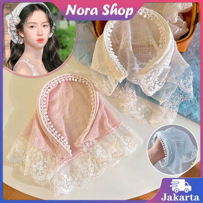 Jual Lace Scarf Tudung Kepala Korea Lucu Estetik Syal Piknik Renda Syal ...