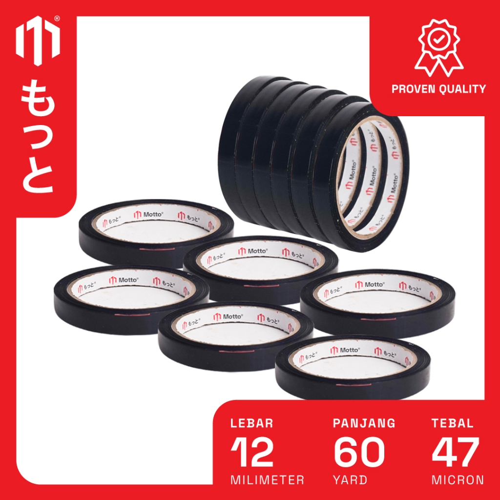 Jual Isolasi Warna Hitam 12mm x 60 Yard - 1 Slop Isi 12 Pcs/Roll ...