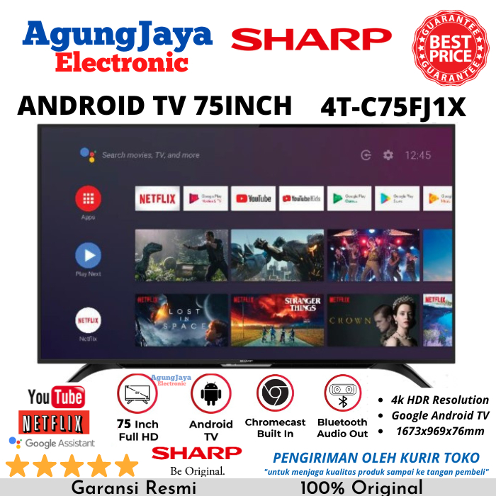 Jual ANDROID TV SHARP 4T-C75FJ1X GOOGLE TV 75 INCH 4K UHD FRAMELESS ...