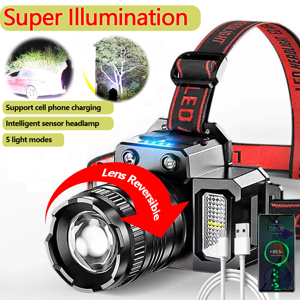 Jual Lampu Kepala LED/Headlamp F-T51/Super Terang 5000 Lumen/USB Charging Senter/Dengan Sensor ...