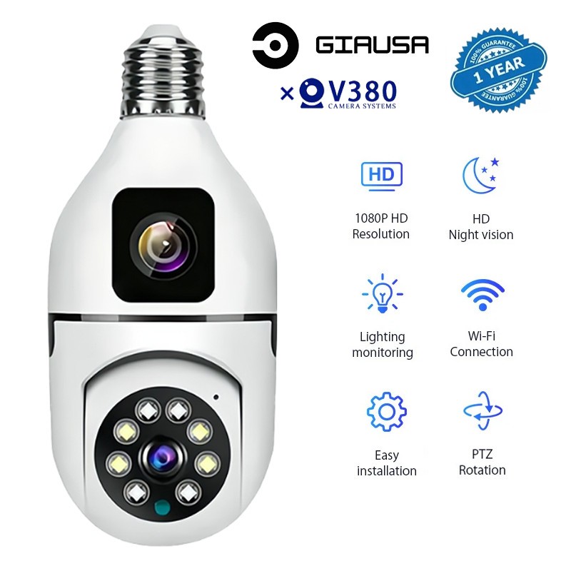 Jual V380 CCTV Dual Lens Bohlam IP Camera 360° Motion Detection 1080P ...