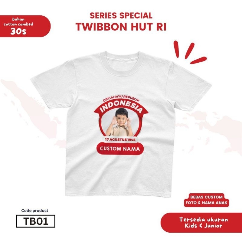 Jual KAOS ANAK TWIBBON HUT RI KEMERDEKAAN SERIES TB BISA CUSTOM FOTO DAN NAMA ANAK DARI USIA 1 ...