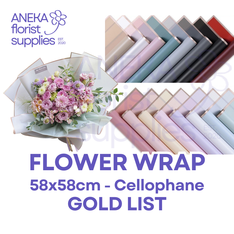 Jual [20 LEMBAR] Kertas Bunga Flower Wrap Gold List Cellophane Rose ...