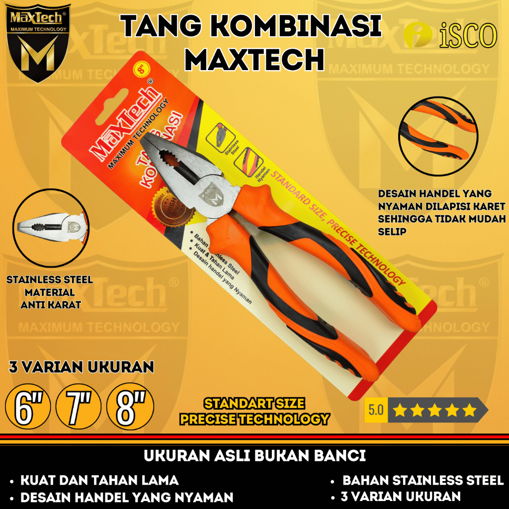 Jual Tang Kombinasi Maxtech 6" 7" 8" Stainless Tang Combination Plier ...