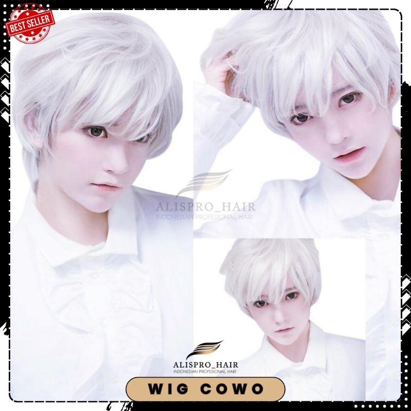 Jual Alispro Hair Wig Cowo Warna Putih Style Cosplay Korea Fulll Wig ...