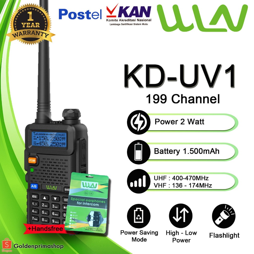 Jual PAKET HANDSFREE HT WLN KD-UV1 DUAL BAND (UHF,VHF) DAYA 5 WATT | Shopee Indonesia
