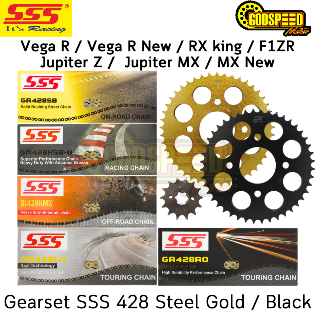 Jual GEARSET / GIRSET SSS 428 STEEL BLACK / STEEL GOLD RX KING JUPITER MX NEW VEGA R RANTAI SB ...