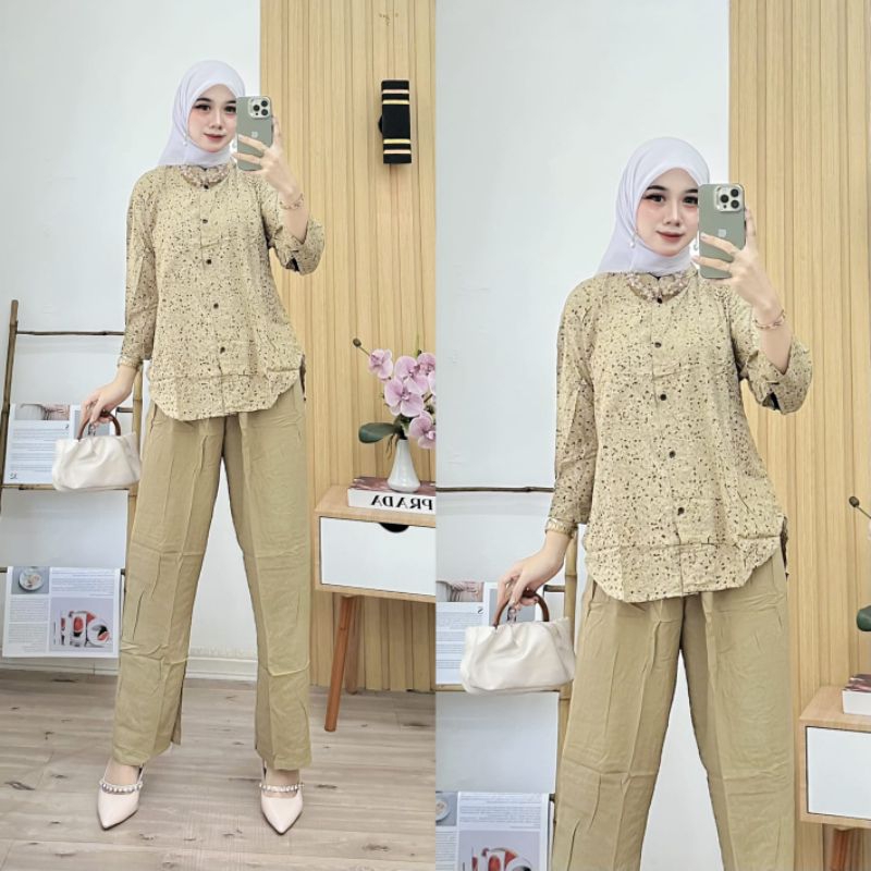 Jual baju setelan kulot print//setelan daun//one set daun//setelan ...