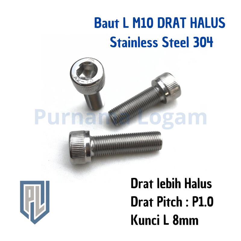 Jual Baut L M10 x 30 (3 cm) ( DRAT SANGAT HALUS P1.0 ) Stainless 304 A2 ...