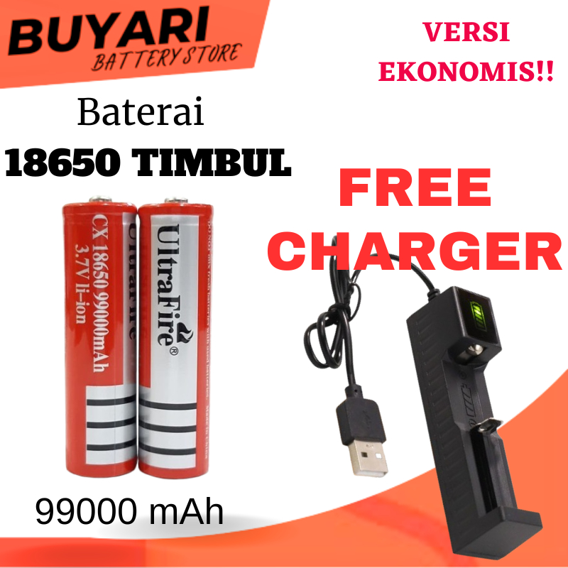 Jual (FREE CHARGER) Baterai Senter UltraFire Batre Li-ion 18650 3.7V ...