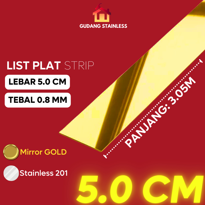 Jual List Plat Strip Mirror Gold Stainless 50MM | Shopee Indonesia