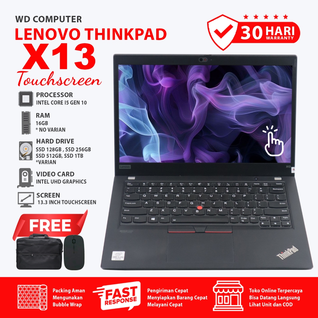 Jual [WDKOMPUTER] Laptop Touchscreen Lenovo X13 Touchscreen Core I5 Gen 10 Ram 16 Gb Ssd 1TB ...
