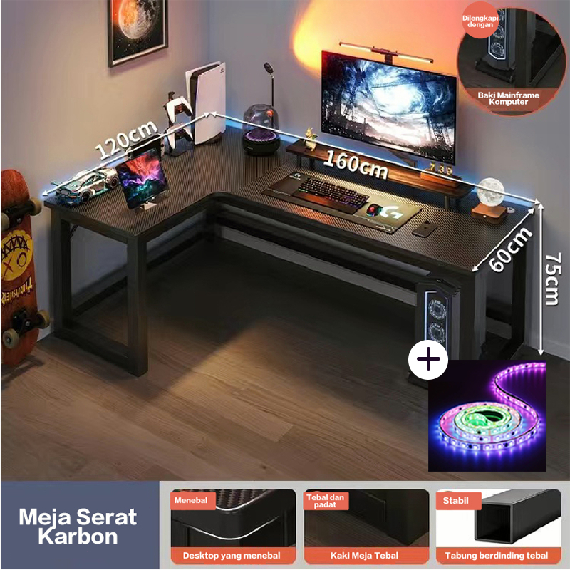 Jual Damaindah Meja Komputer Shaped L Serat Karbon / Meja Komputer ...