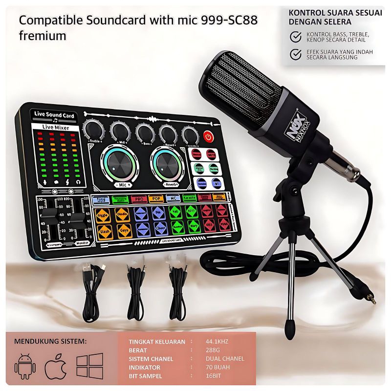 Jual Paket F999+SC-88 Set Sound Card Alat Live Streaming atau Podcast ...