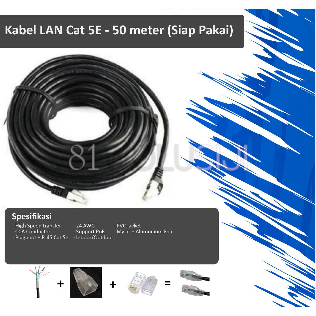 Jual Kabel FTP/LAN Cat5E Outdoor panjang 50m - Hitam | Shopee Indonesia